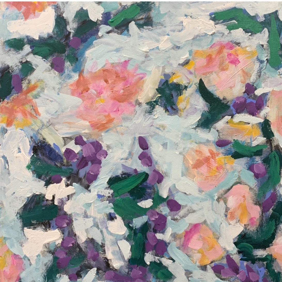 "Roses and Lilac" 20x20 inches – Katie Willes Art
